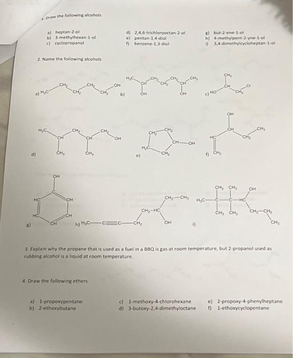 Solved I. Oraw the following alcohols a) heptan-2-ol b) | Chegg.com