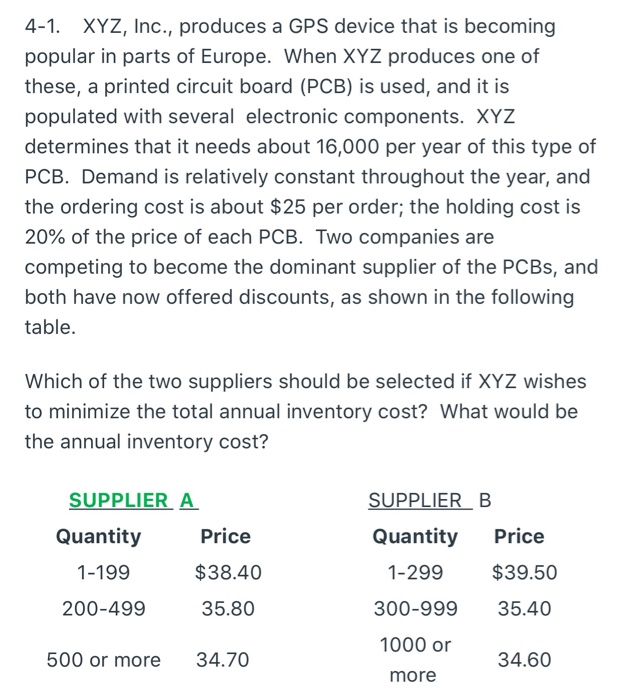 Solved 4-1. XYZ, Inc., produces a GPS device that is | Chegg.com