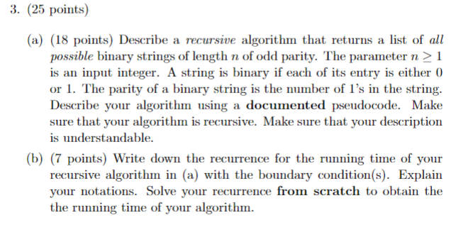 Solved (25 ﻿points)(a) (18 ﻿points) ﻿Describe a recursive | Chegg.com