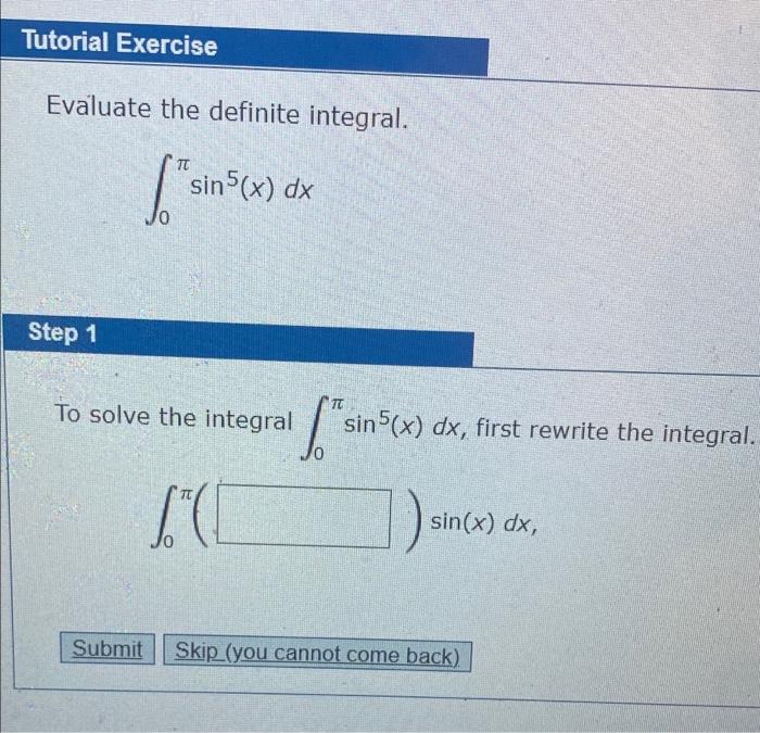 Solved Tutorial Exercise Evaluate the definite integral. TT | Chegg.com