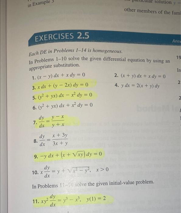 Solved other members of the fam EXERCISES 2.5 Each DE in | Chegg.com
