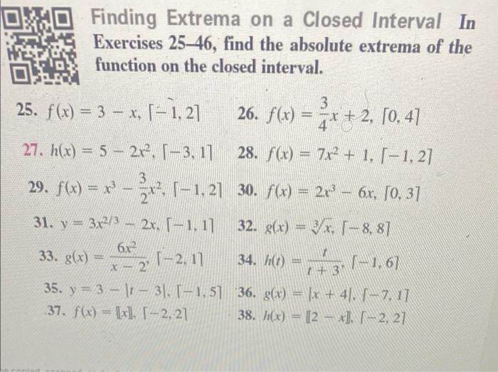 Solved Finding Extrema on a Closed Interval In Exercises | Chegg.com