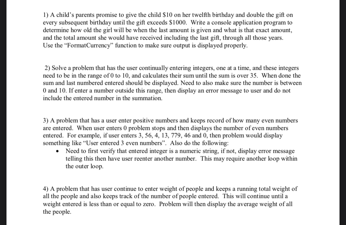 Solved (I need these problems converted to a visual program | Chegg.com