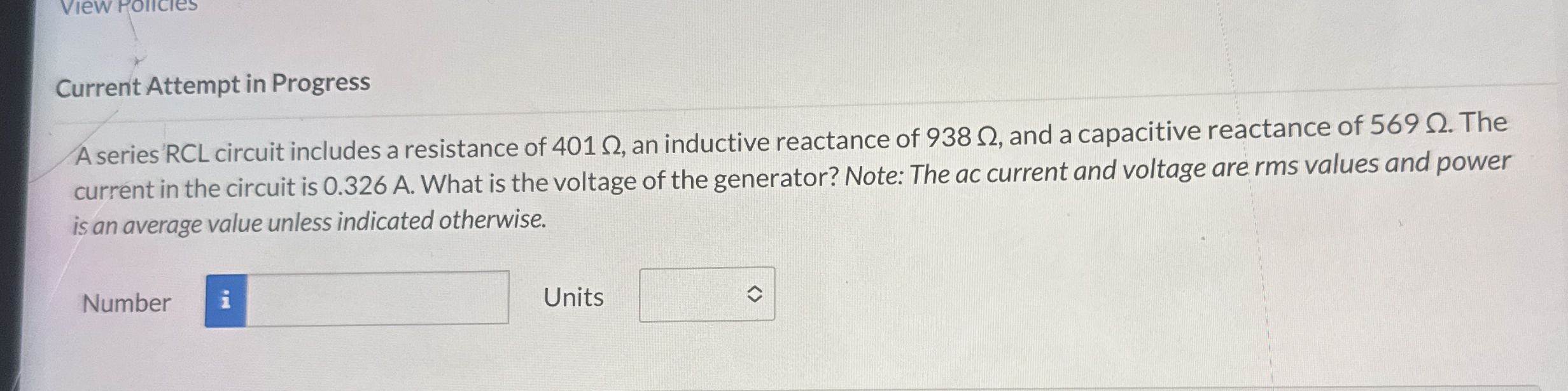 Solved Current Attempt in ProgressA series 'RCL circuit | Chegg.com