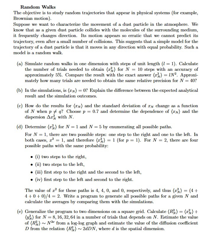 Solved Random WalksThe objective is to study random | Chegg.com