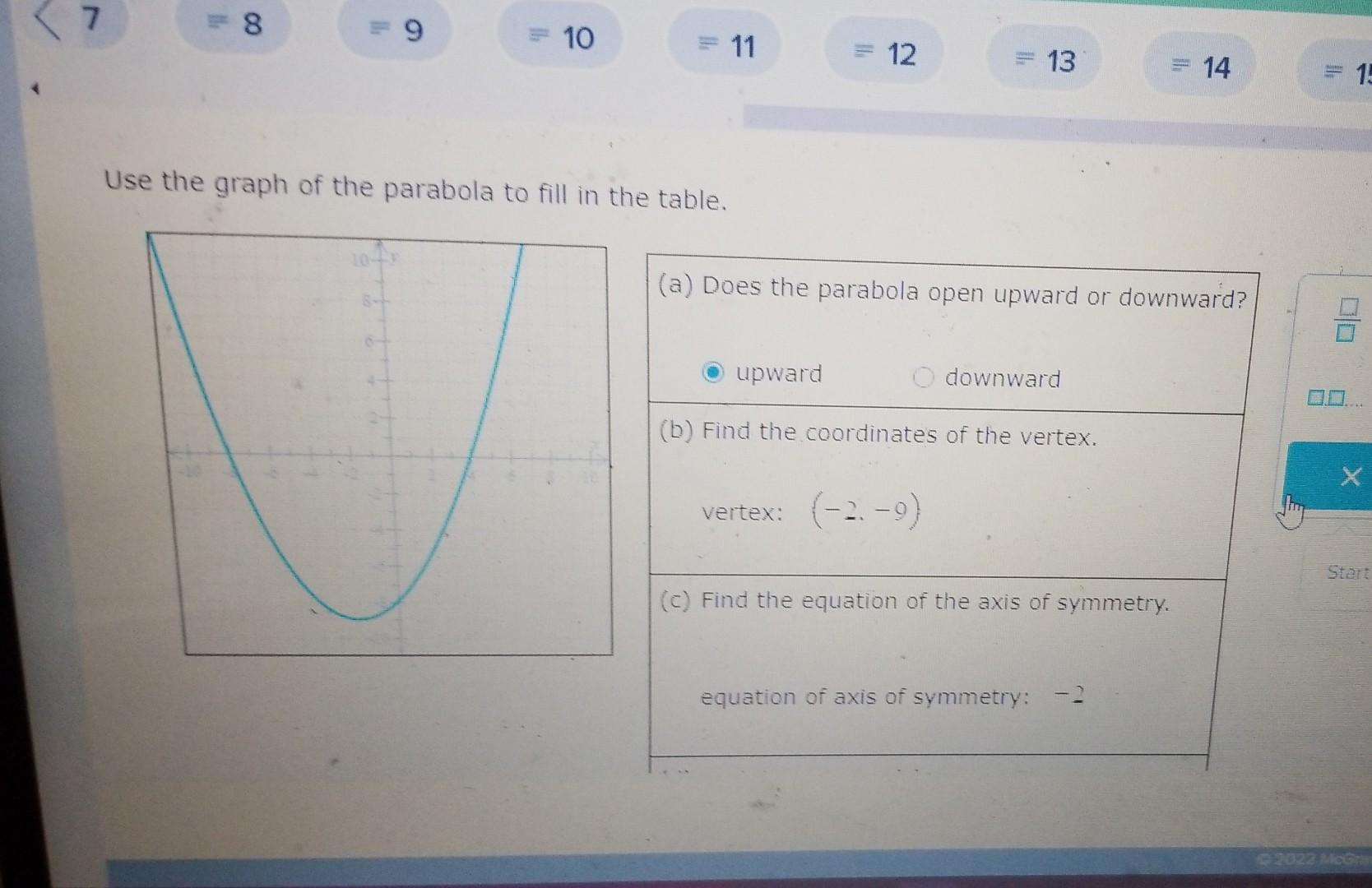 Solved Use the graph of the parabola to fill in the table. | Chegg.com