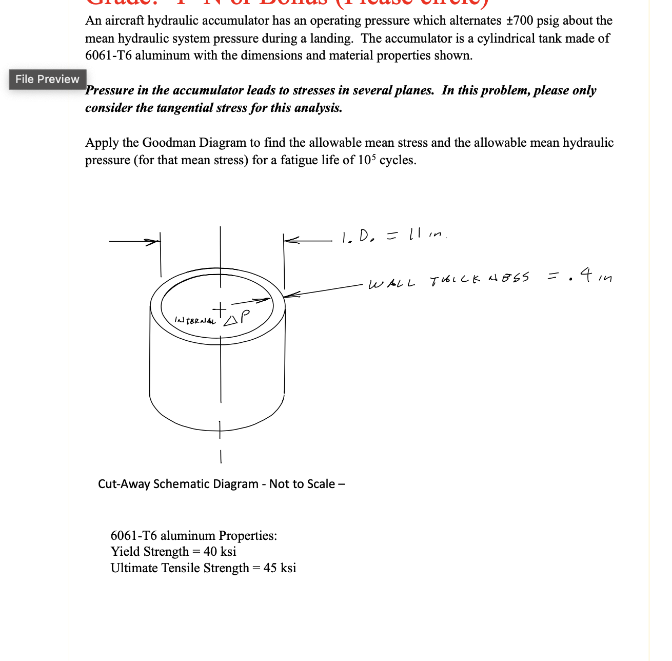 Solved An aircraft hydraulic accumulator has an operating | Chegg.com