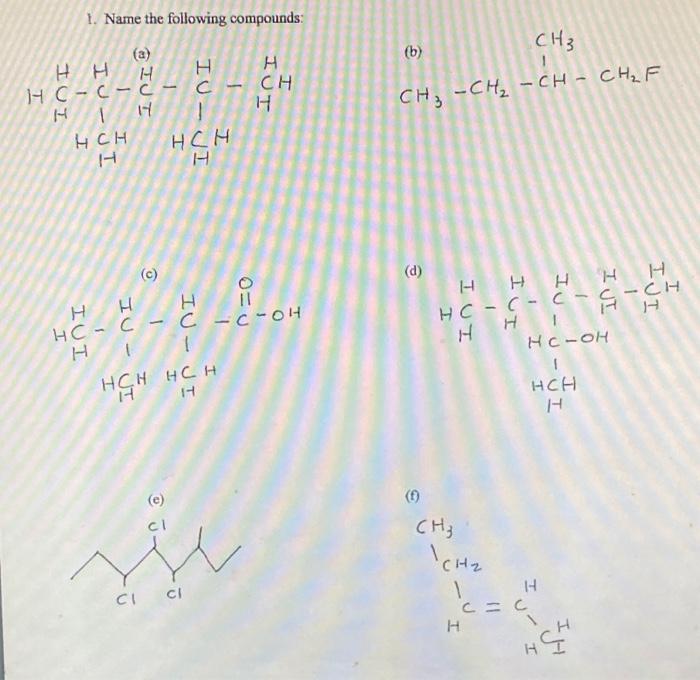 Solved 1. Name the following compounds: (c) (d) | Chegg.com