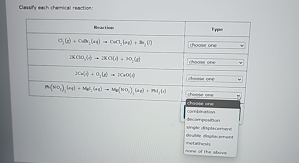 Classify each chemical | Chegg.com