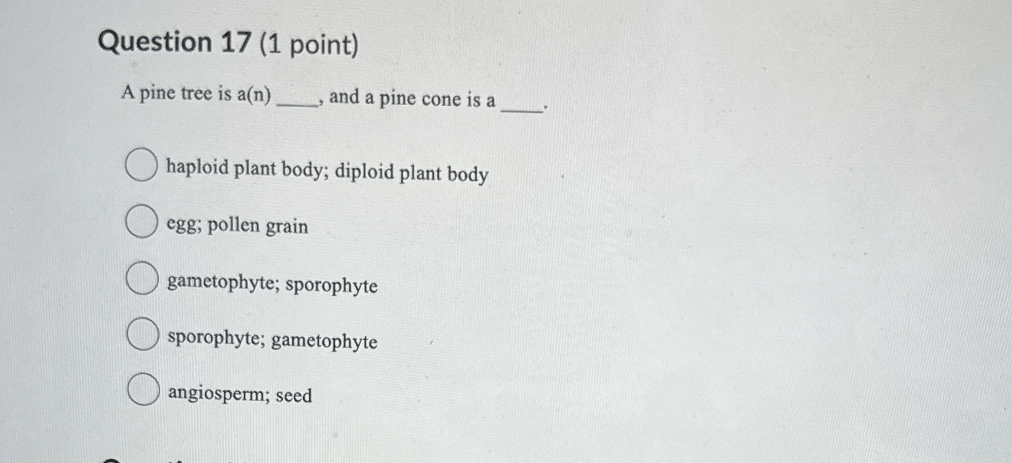 Solved Question 17 (1 ﻿point)A pine tree is a(n) ﻿and a | Chegg.com