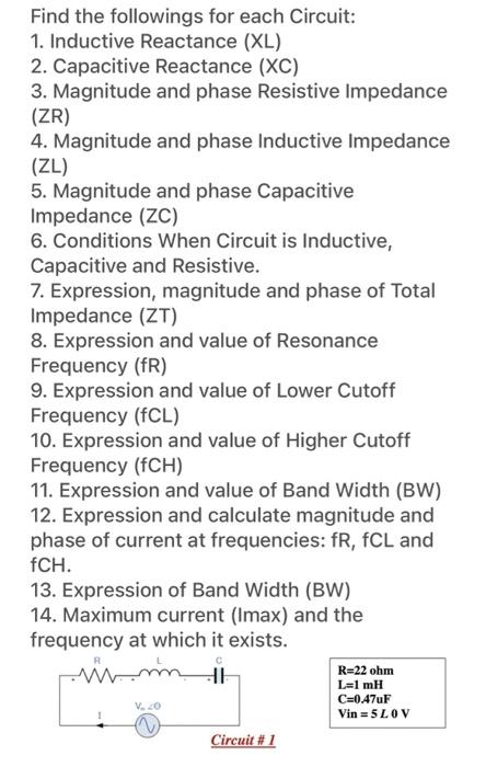 Solved Find the followings for each Circuit: 1. Inductive | Chegg.com