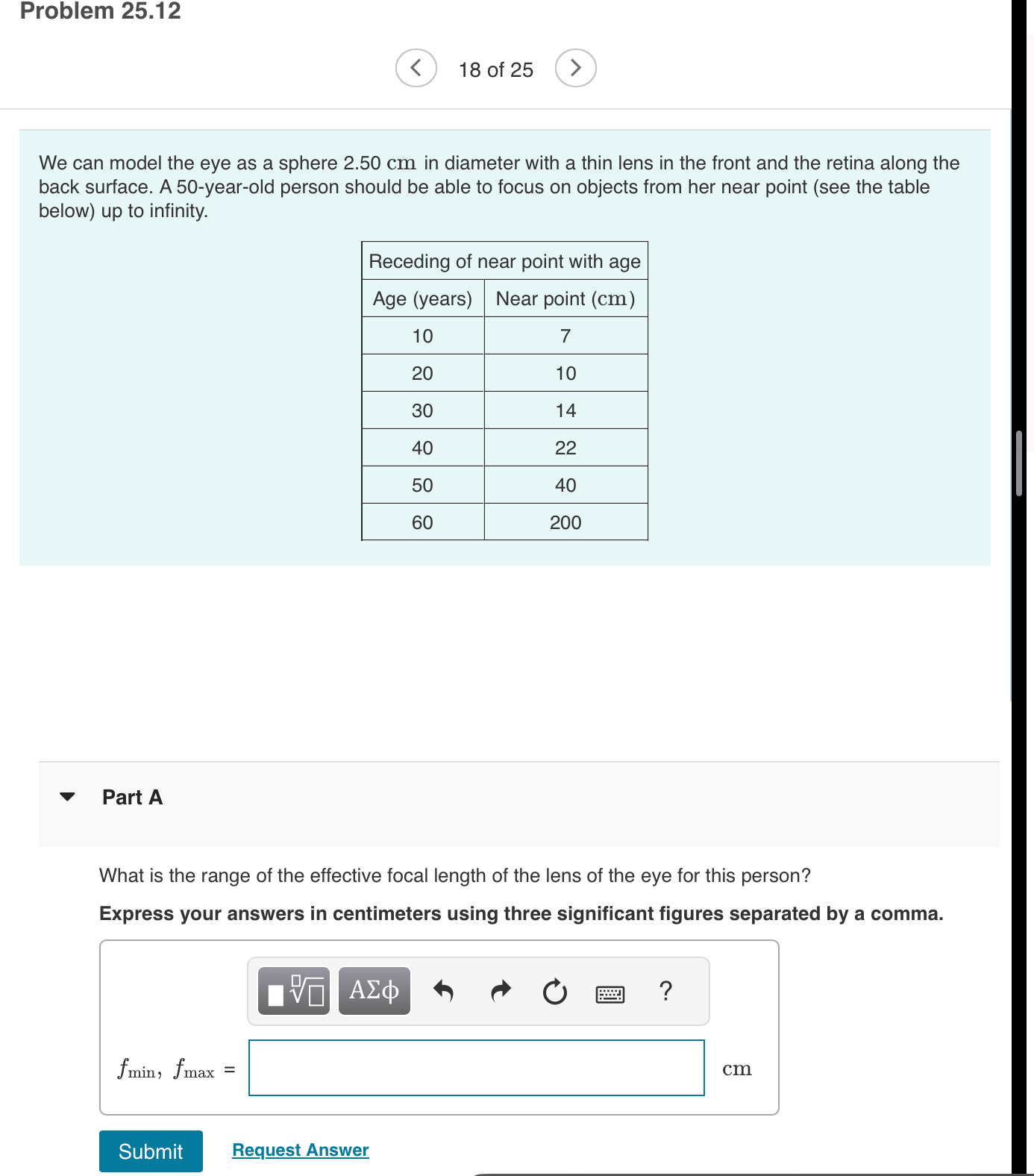 Solved We can model the eye as a sphere 2.50cm ﻿in diameter | Chegg.com