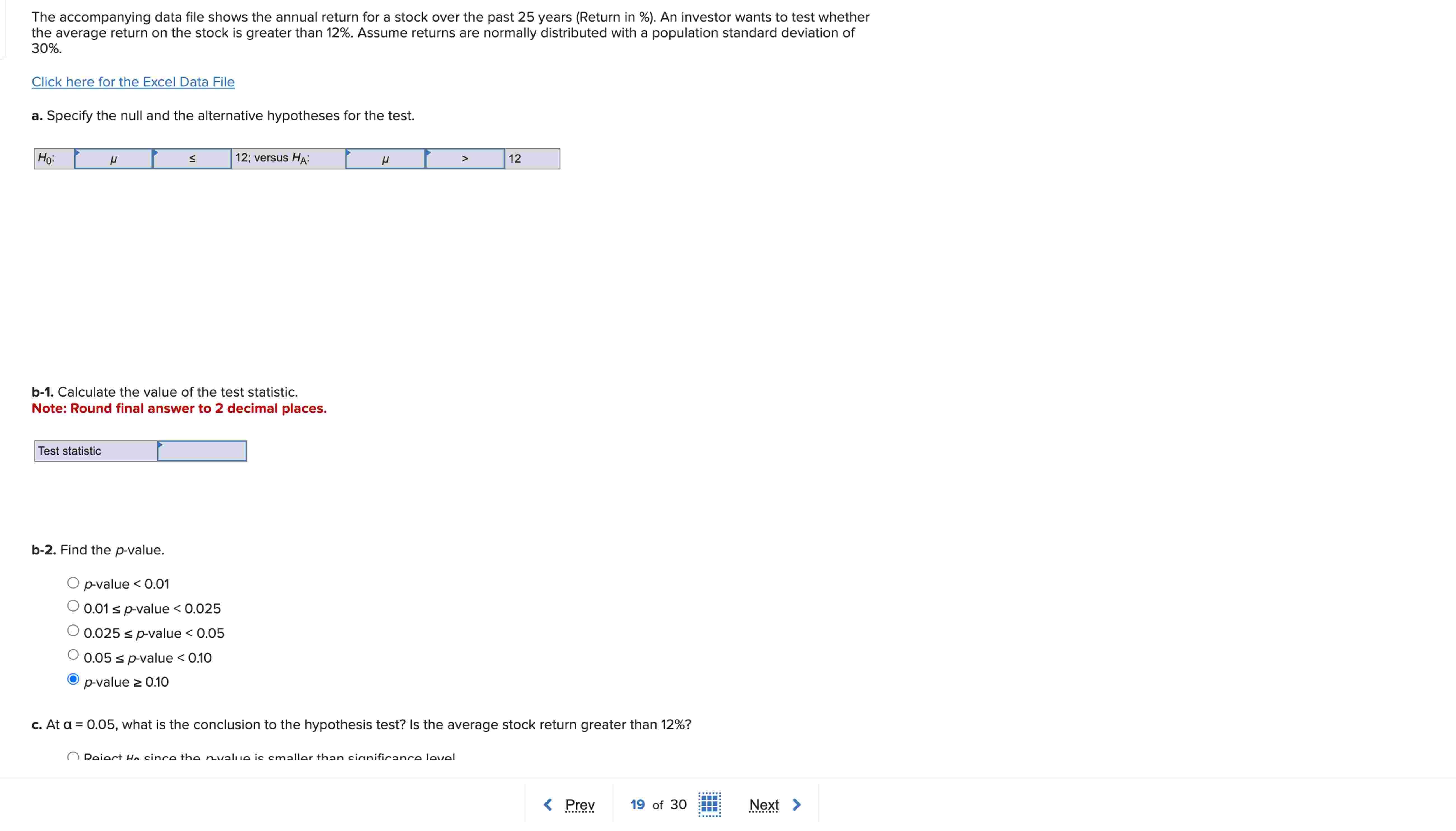 The accompanying data file shows the annual return | Chegg.com