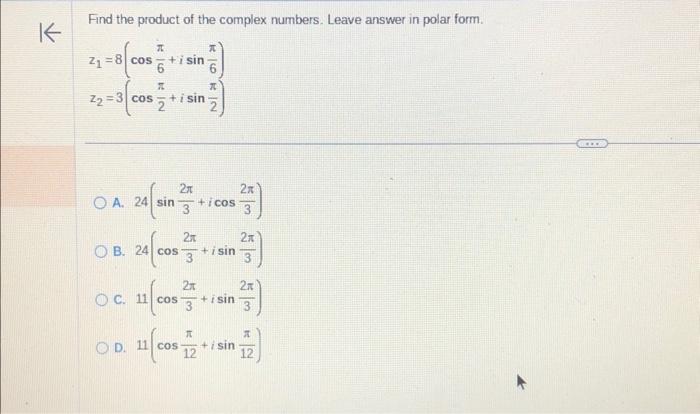 Solved Find the product of the complex numbers. Leave answer | Chegg.com