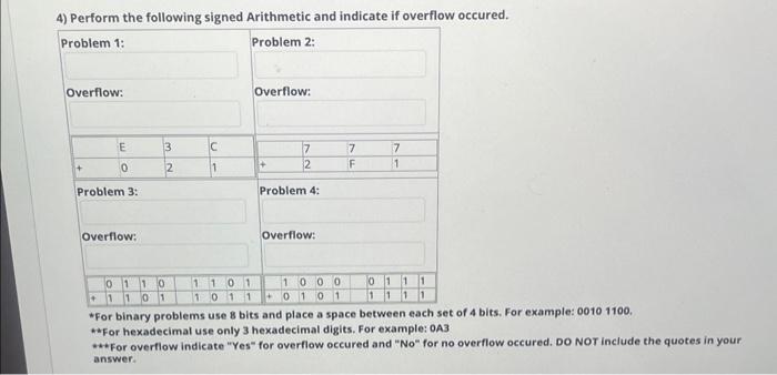Solved 4) Perform the following signed Arithmetic and | Chegg.com