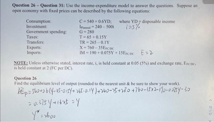 Solved Question 26 - Question 31: Use the income-expenditure | Chegg.com