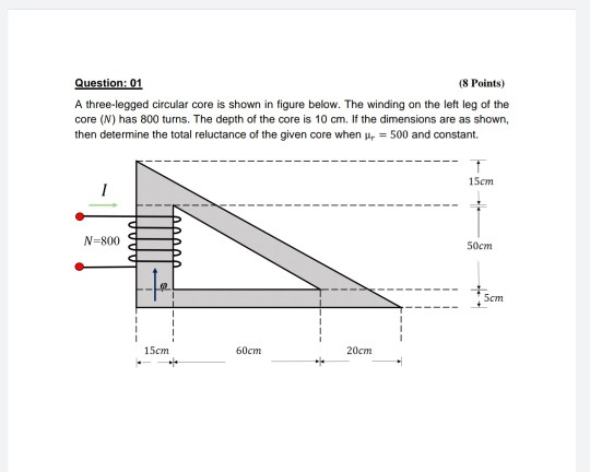 Solved Question: 01 (8 Points) A three-legged circular core | Chegg.com