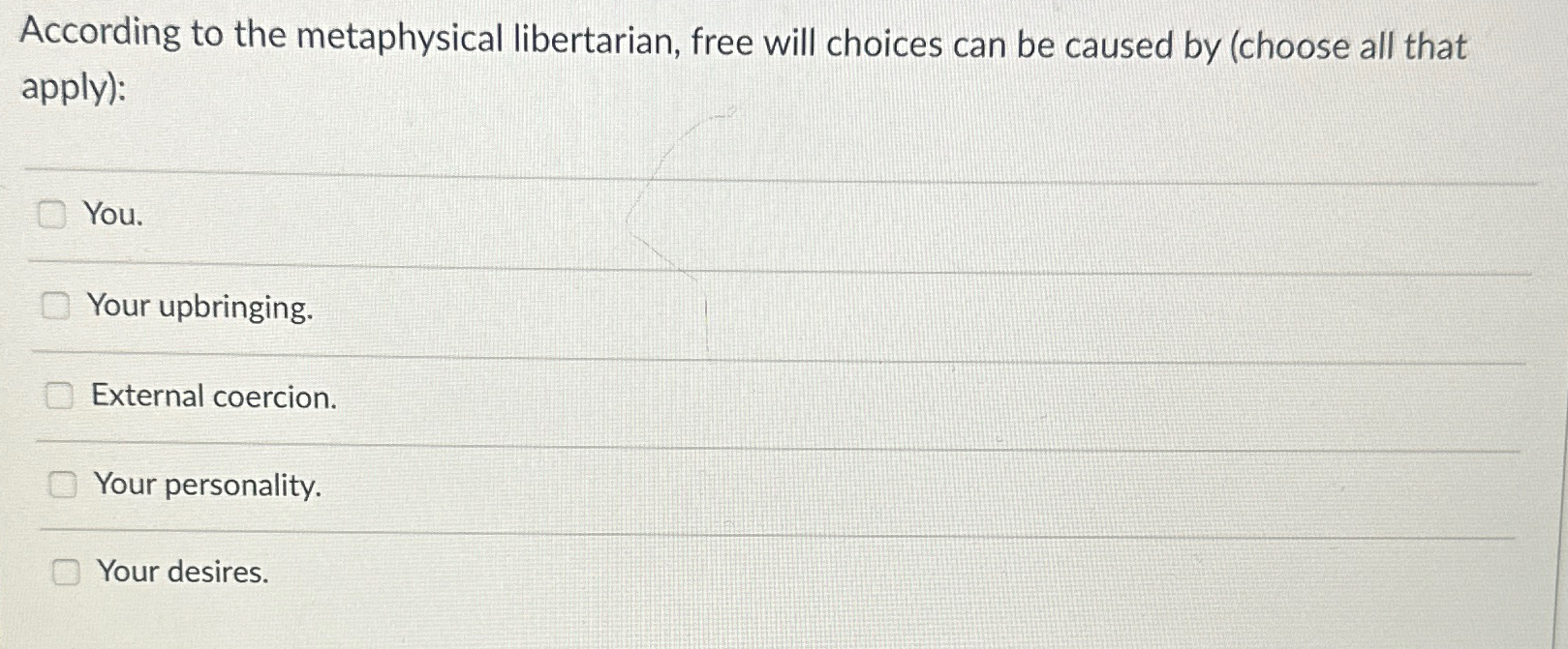 Solved According to the metaphysical libertarian, free will | Chegg.com