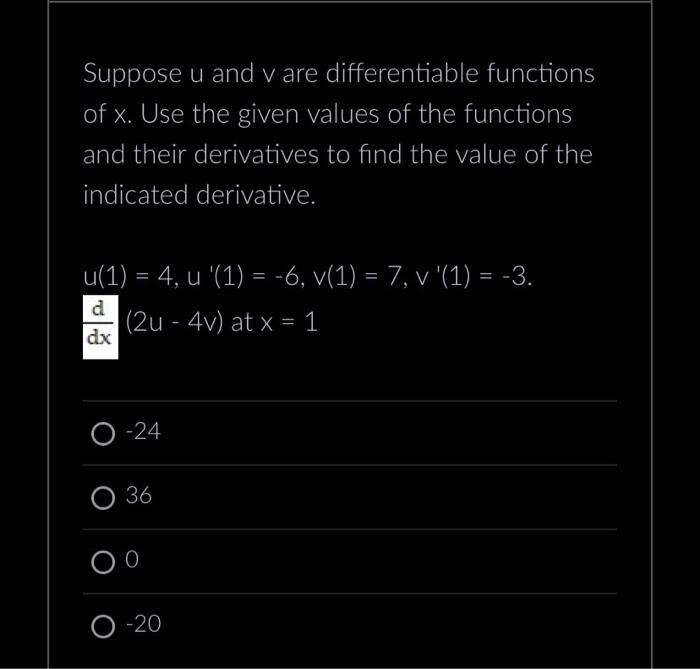 Solved Suppose u and v are differentiable functions of x. | Chegg.com