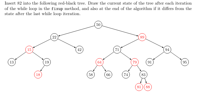 Solved Insert 82 ﻿into the following red-black tree. Draw | Chegg.com