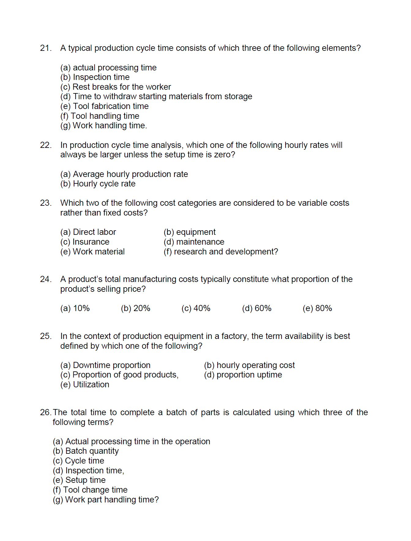 Solved A typical production cycle time consists of which | Chegg.com