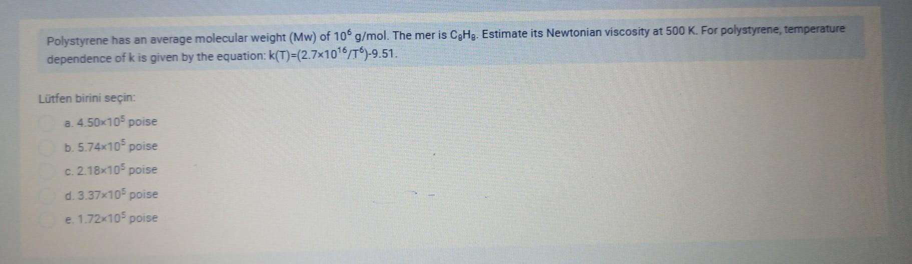 Solved Polystyrene has an average molecular weight (Mw) of | Chegg.com