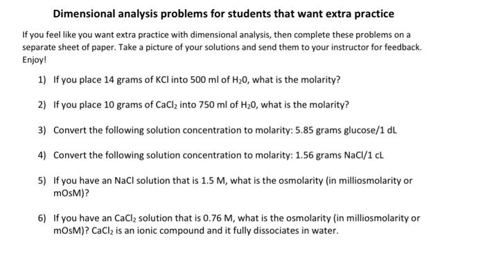 Solved Dimensional analysis problems for students that want | Chegg.com