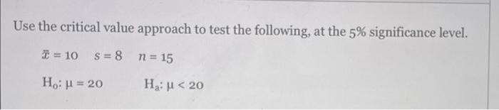Solved Use the critical value approach to test the | Chegg.com