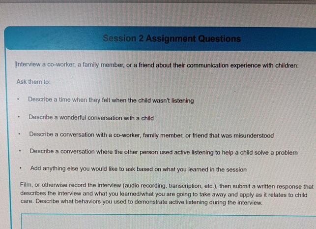 Solved Session 2 ﻿Assignment QuestionsInterview a co-worker, | Chegg.com