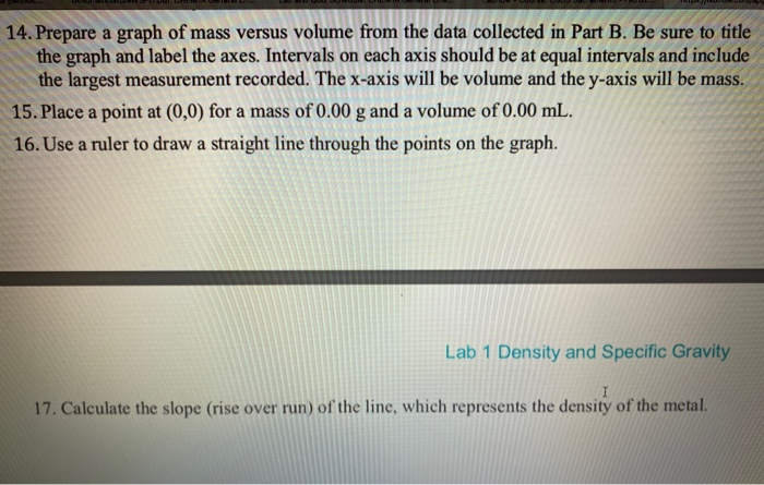 Solved 14. Prepare a graph of mass versus volume from the | Chegg.com