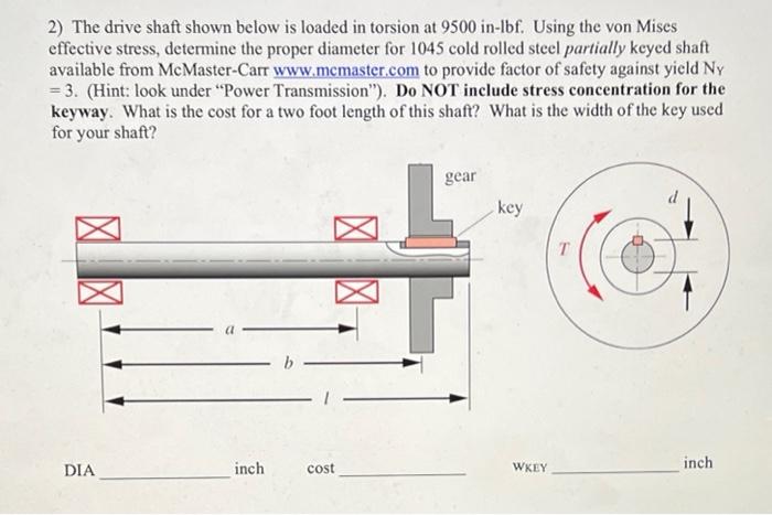 2) The drive shaft shown below is loaded in torsion | Chegg.com