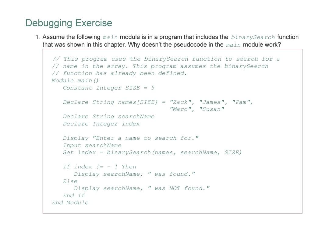 Solved ugging Exercise Assume the following main module is | Chegg.com