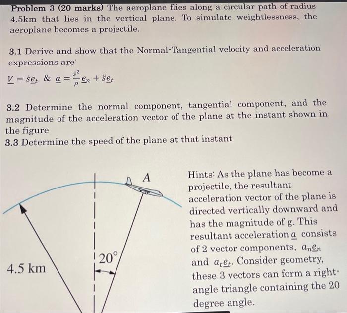Solved Problem 3 (20 marks) The aeroplane flies along a | Chegg.com