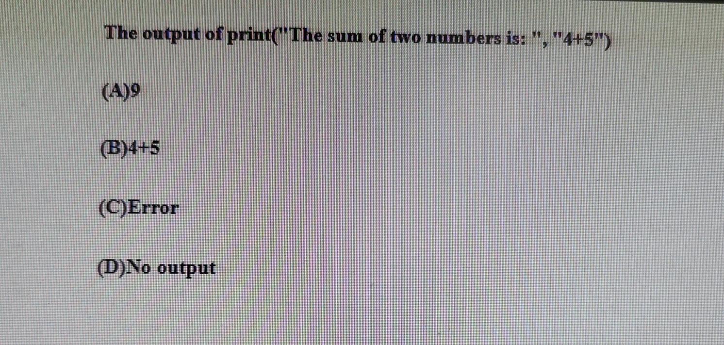 Solved The output of print("The sum of two numbers is: | Chegg.com