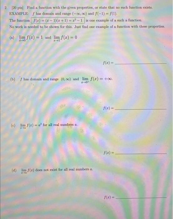 Solved 2. [20 pts] Find a function with the given | Chegg.com