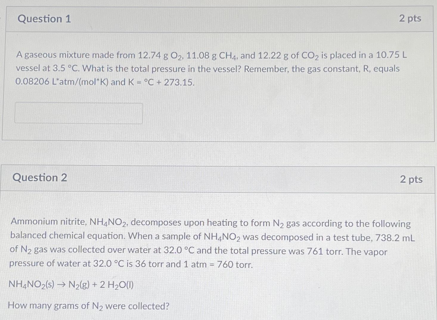 Solved Question 12 ﻿ptsA gaseous mixture made from | Chegg.com