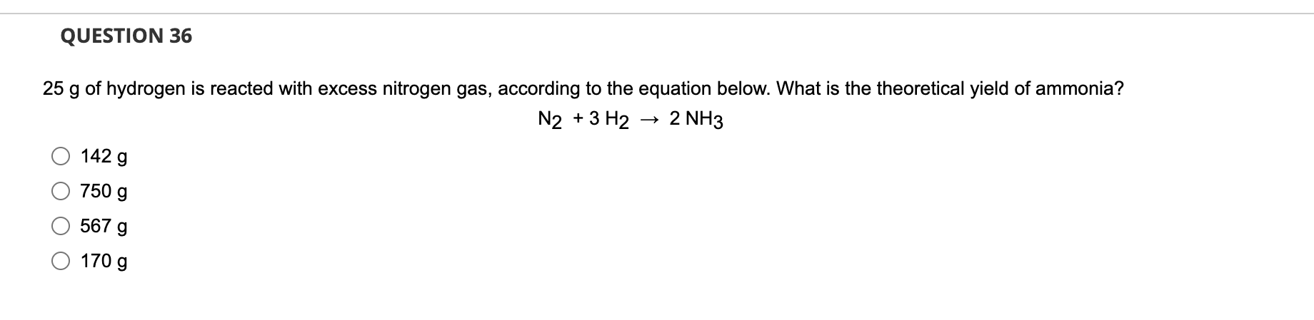 QUESTION 3625g ﻿of hydrogen is reacted with excess | Chegg.com