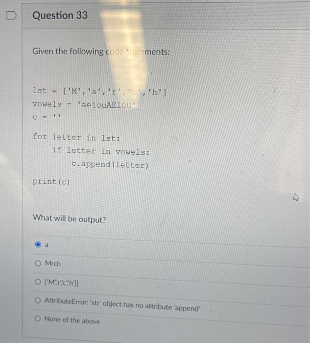Solved Given The Following Code Statements Lst 