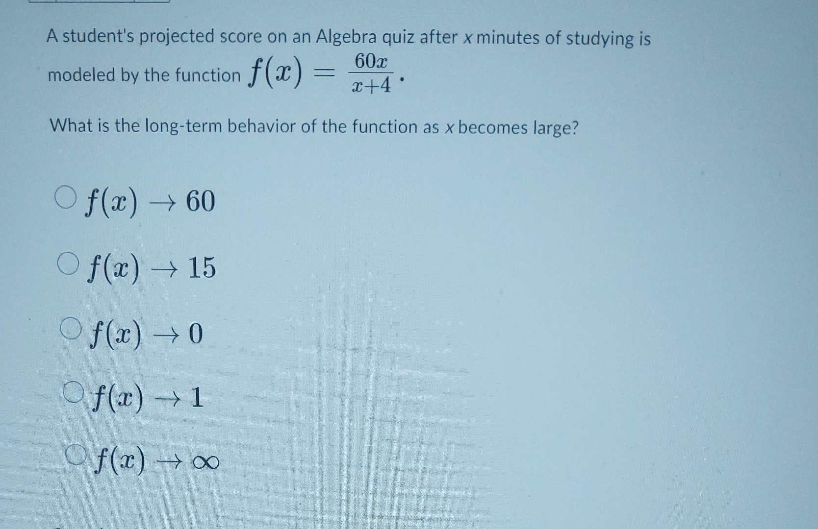 Solved A student's projected score on an Algebra quiz after | Chegg.com