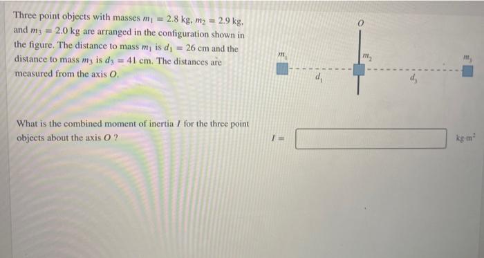 Solved Three point objects with masses mi = 2.8 kg, m2 = 2.9 | Chegg.com