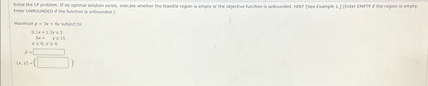 Solved Solve the LP problem. If no optimal solution exists, | Chegg.com