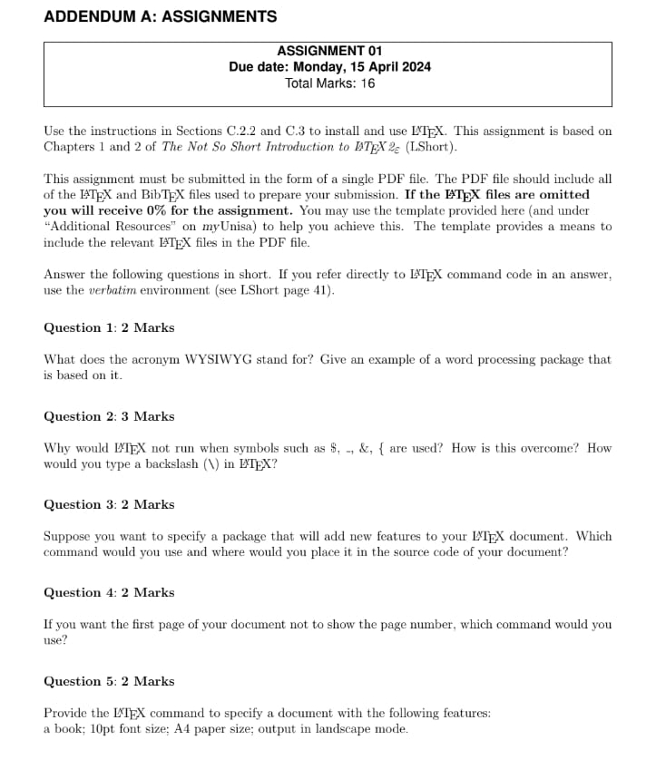 Solved ADDENDUM A: ASSIGNMENTSASSIGNMENT 01Due date: Monday, | Chegg.com