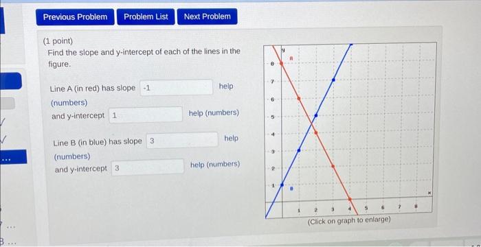 Solved (1 point) Find the slope and y-intercept of each of | Chegg.com