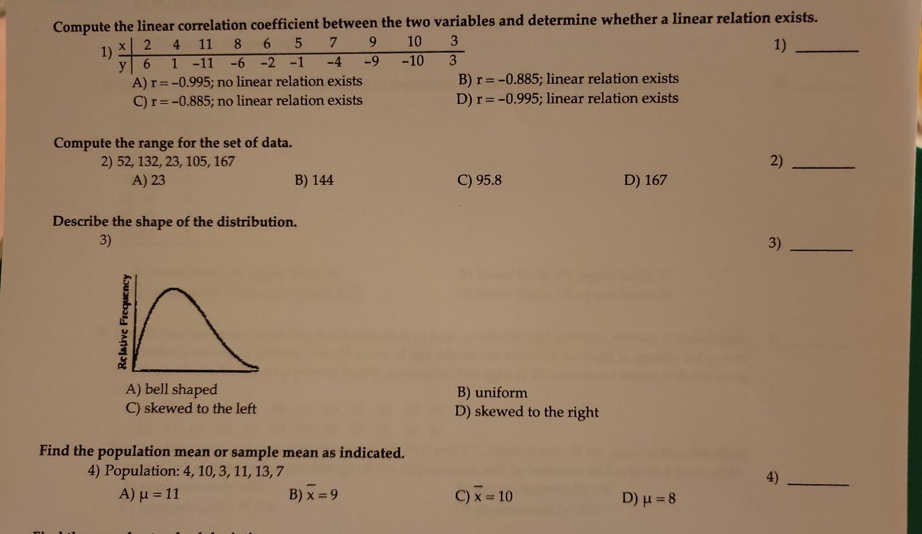 Solved Compute the linear correlation coefficient between | Chegg.com