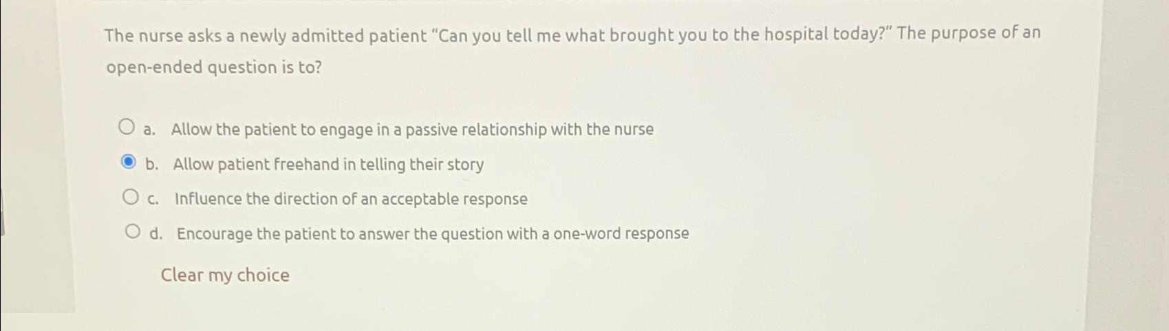 Solved The nurse asks a newly admitted patient "Can you tell | Chegg.com