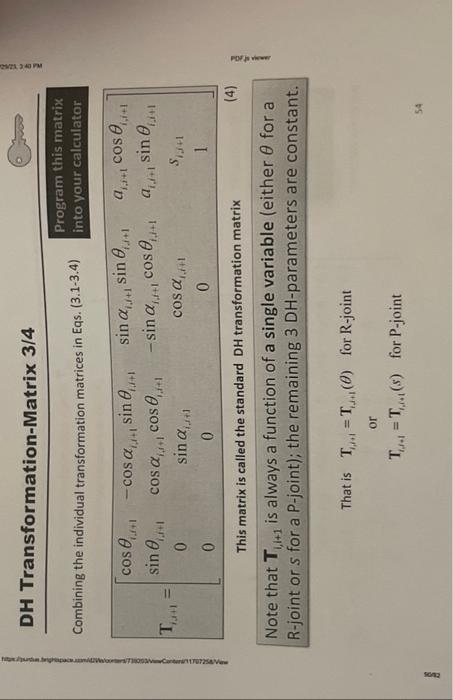 Solved DH Transformation-Matrix 3/4 This matrix is called | Chegg.com