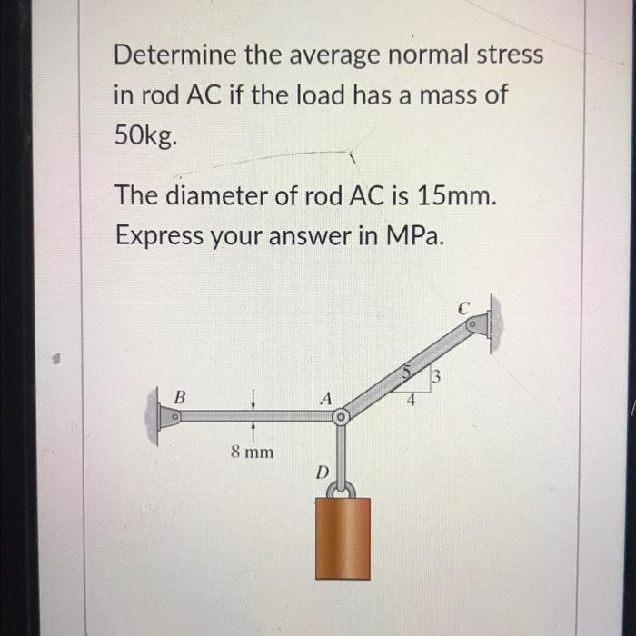 Solved Determine the average normal stress in rod AC if the | Chegg.com