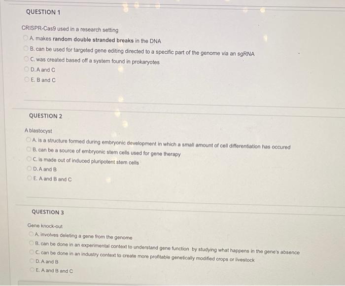 Solved QUESTION 1 CRISPR-Cas9 used in a research setting A. | Chegg.com