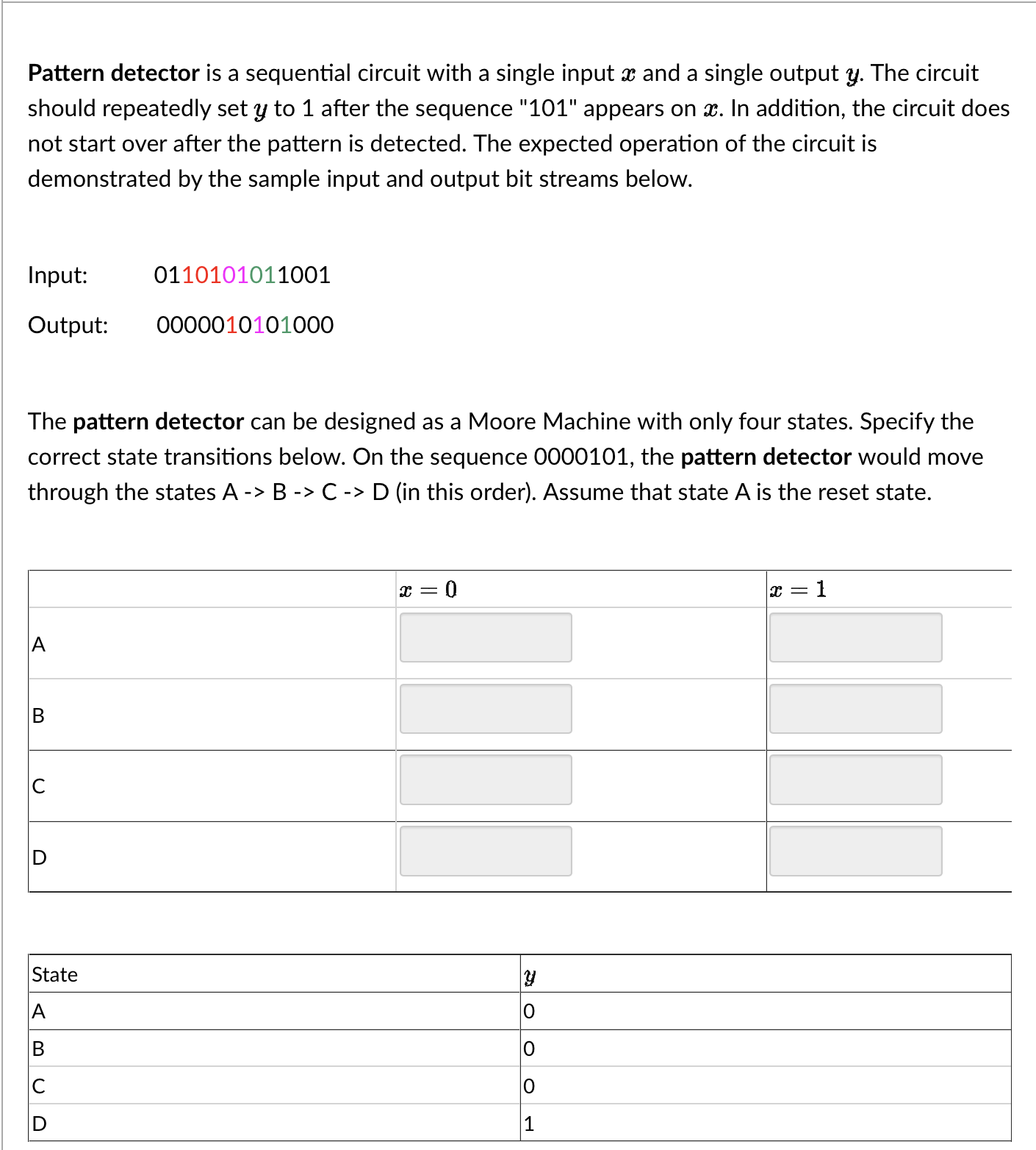 Solved Pattern detector is a sequential circuit with a | Chegg.com
