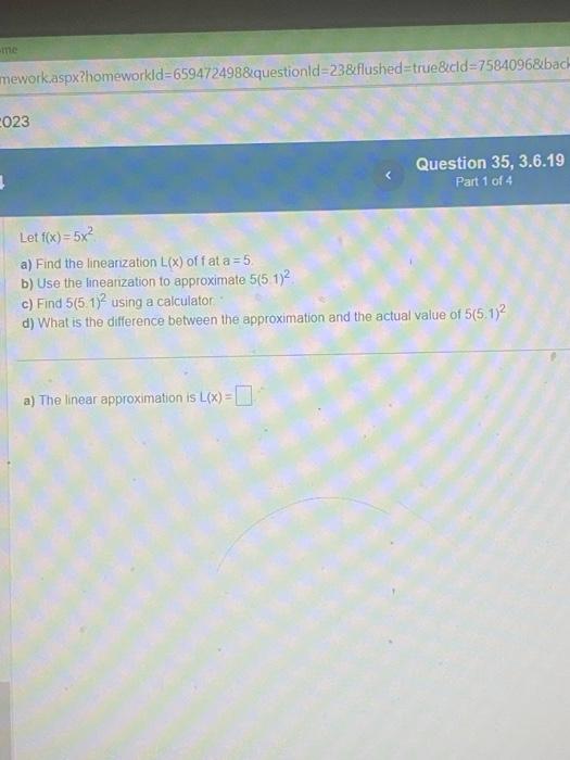 Let F X 5x2 A Find The Linearization L X Of F At